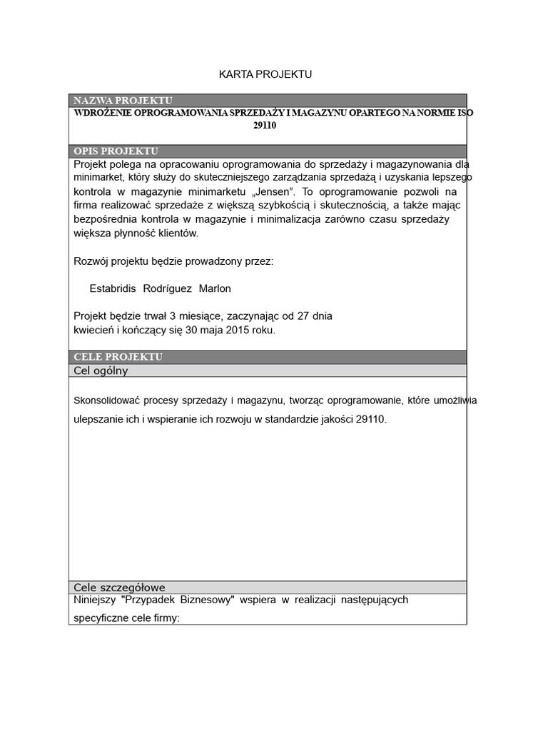 Karta Projektu | PDF