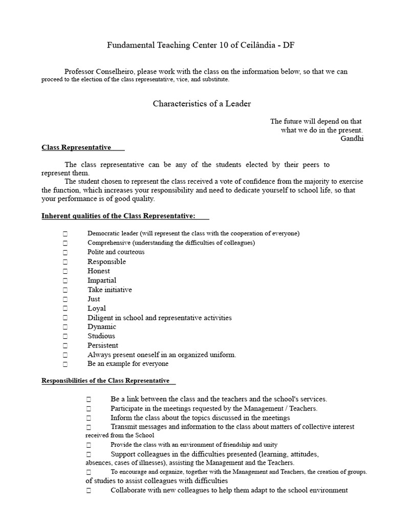 Class Representative - Characteristics of A Leader | PDF | Learning ...
