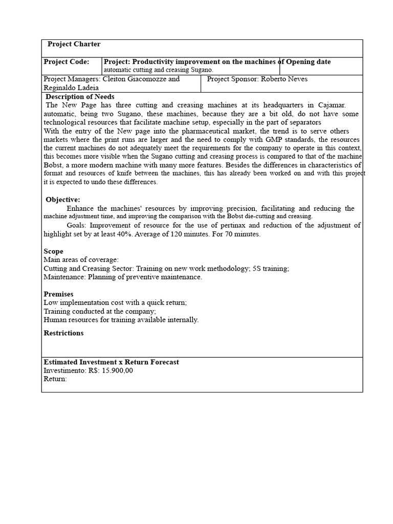 Improvement Project For Sugano Cutting and Creasing | PDF
