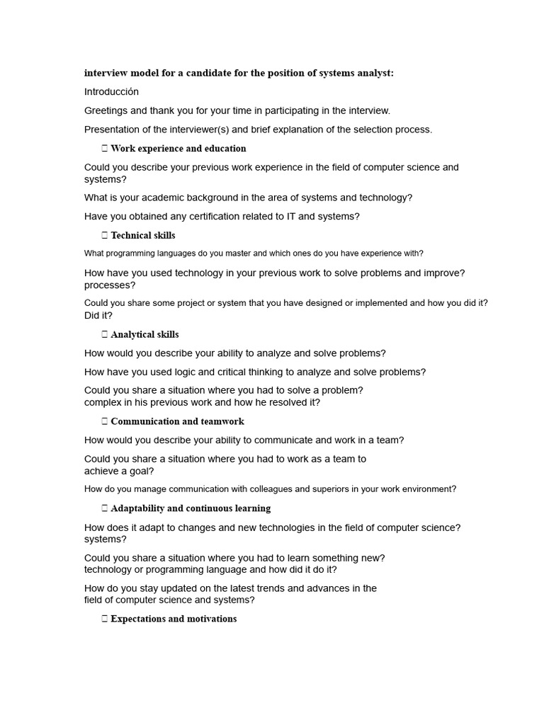 Systems Analyst Interview Guide | PDF