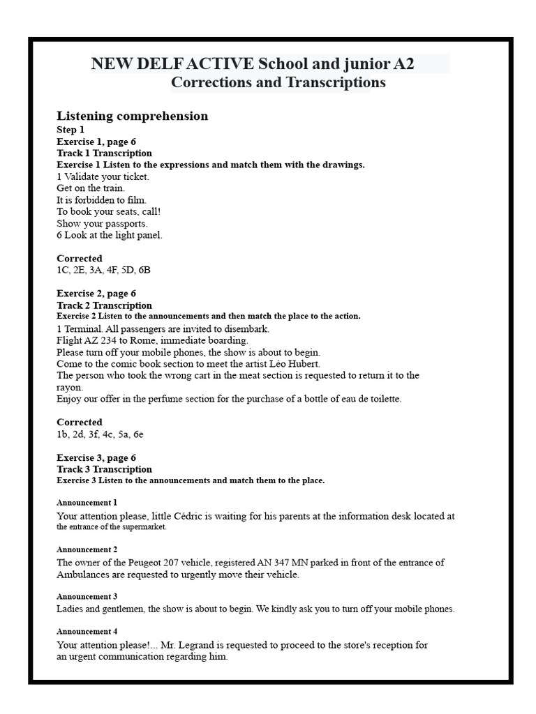 DELF A2 Listening Exercises Guide | PDF