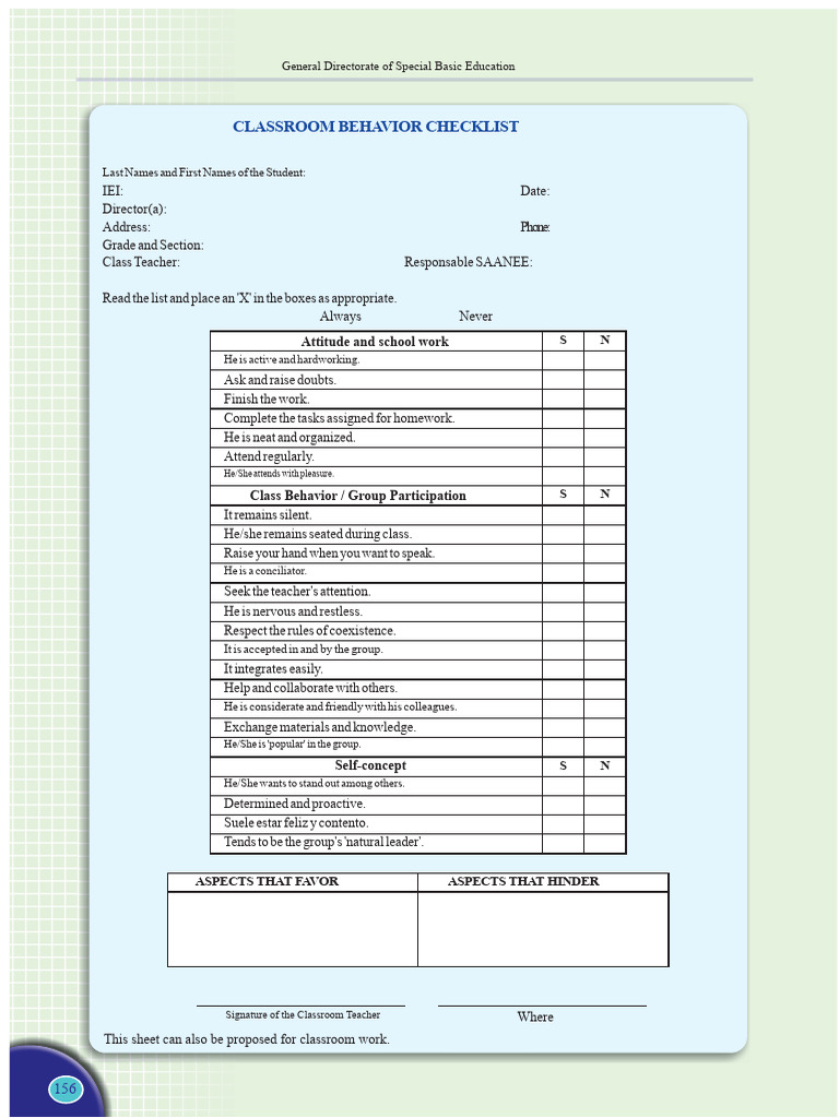 Classroom Behavior Checklist | PDF | Classroom | Social Psychology
