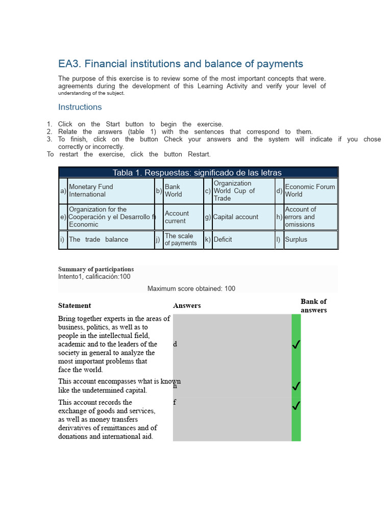 EA3. Financial Institutions and Balance of Payments - Questionnaire ...