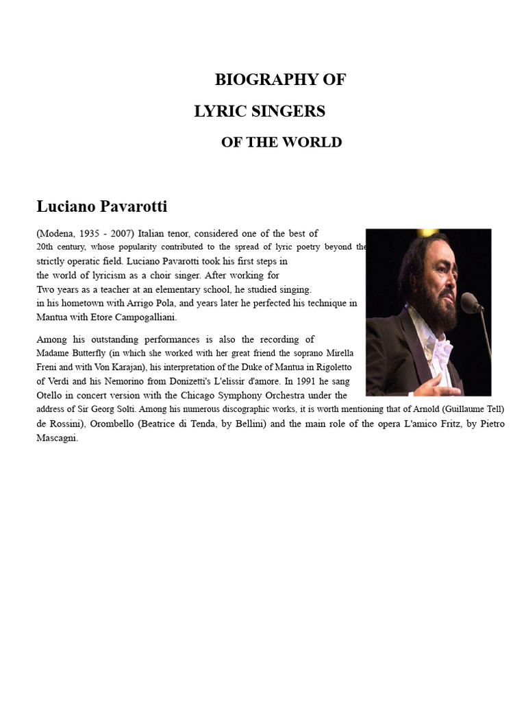Global Lyric Singers' Biographies | PDF | Vocal Music | Opera