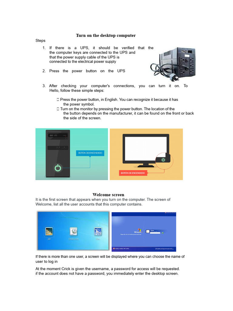 Steps To Turn On A Computer | PDF