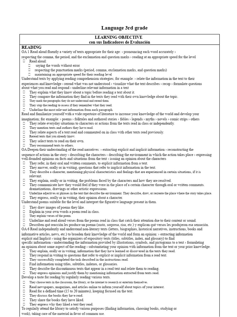 3rd Grade Language Learning Objectives | PDF | Vocabulary | Noun