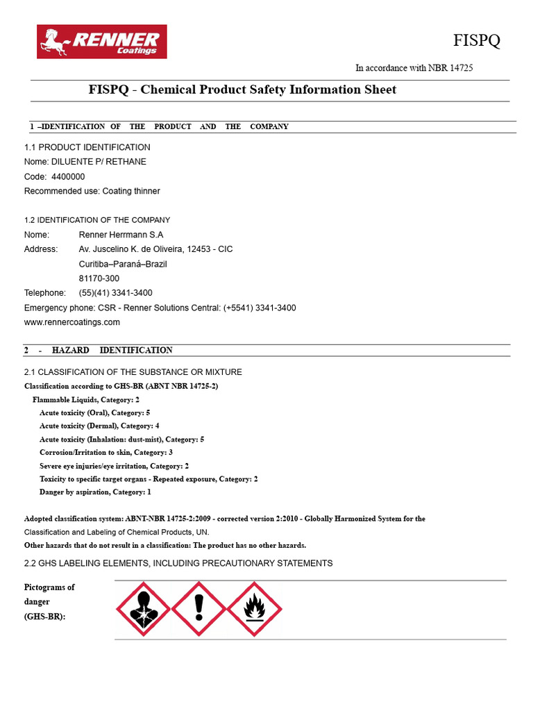 FISPQ for Coating Thinner Safety | PDF | Toxicity | Firefighting