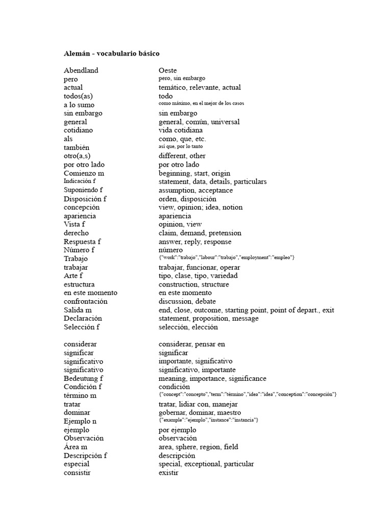 Vocabulario básico en alemán | PDF | Lingüística