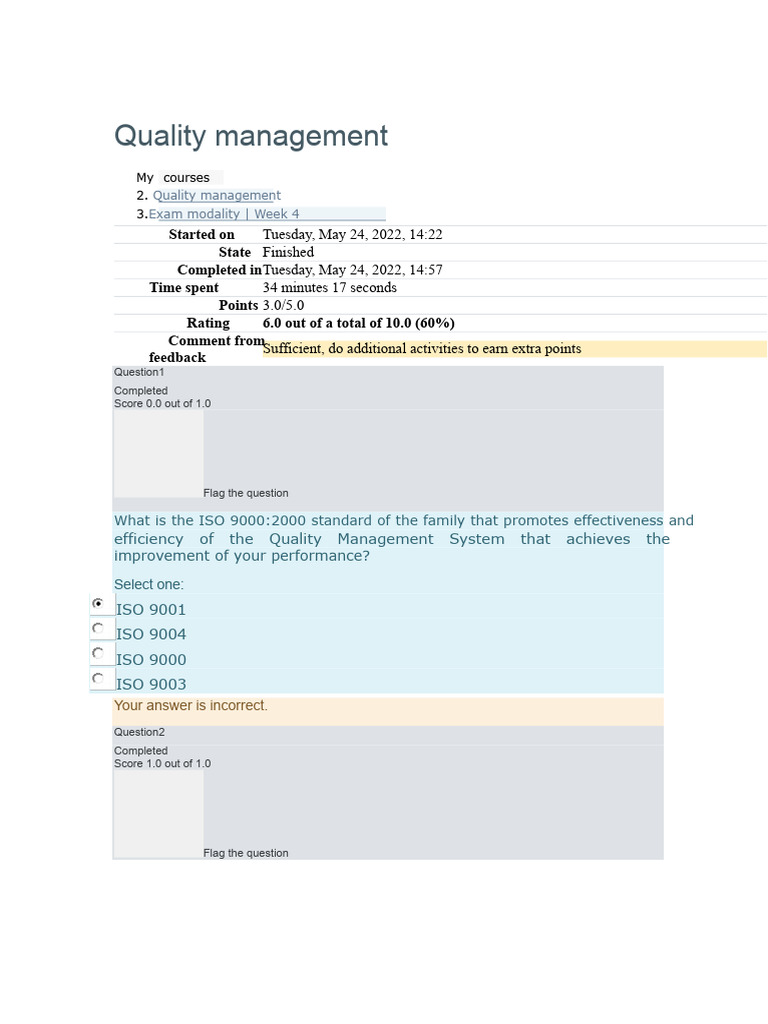 Quality Management Exam Overview | PDF