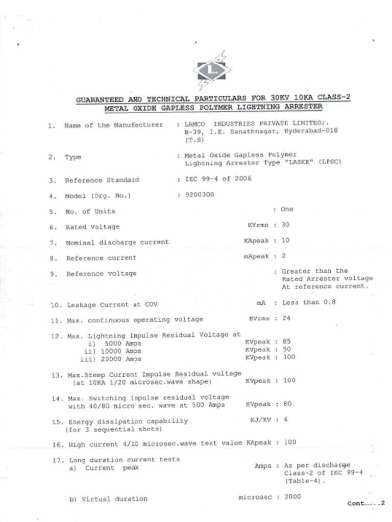 33 KV LA Drawing of Lamco Make | PDF