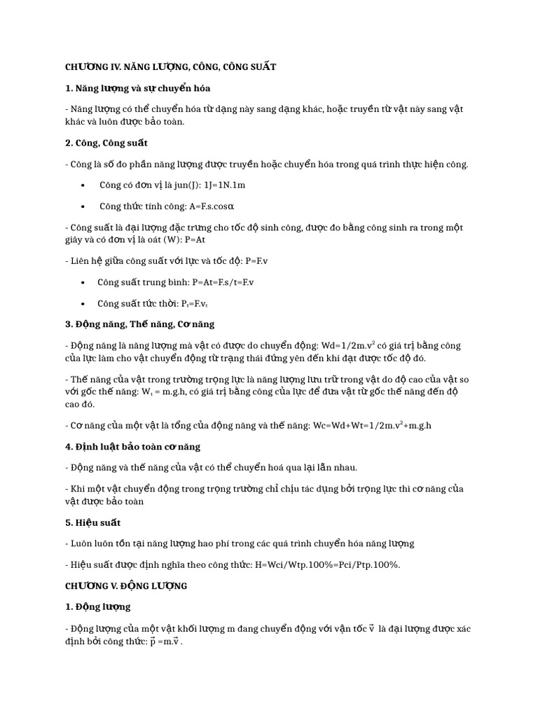 CH NG Iv. Năng L NG, Công, Công Su T 1. Năng L NG Và S Chuy N Hóa | PDF