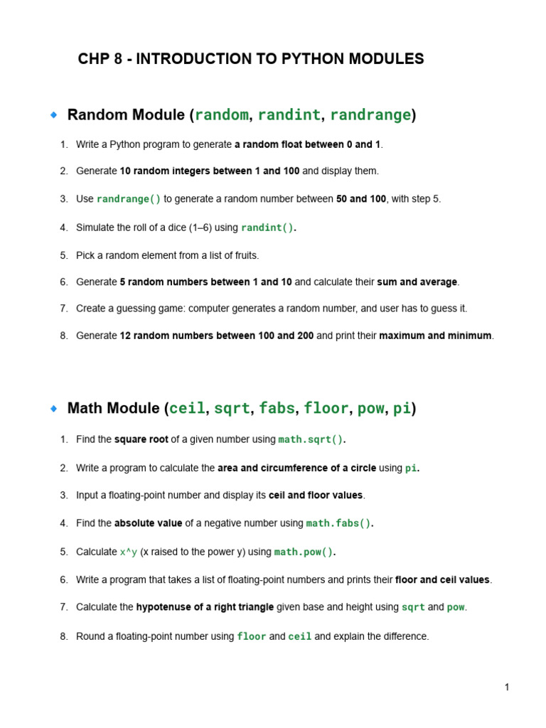 Chp 8 - Introduction to Python Modules | PDF