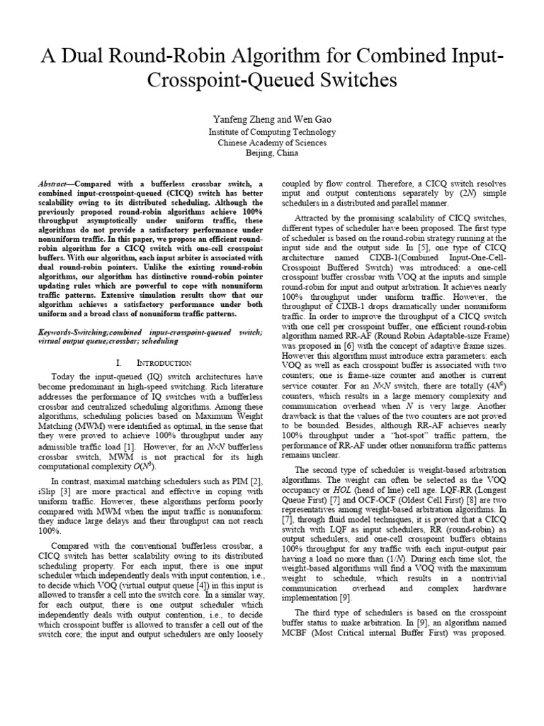 A Dual Round-Robin Algorithm For Combined Input-Crosspoint-Queued Switches | PDF | Scheduling ...