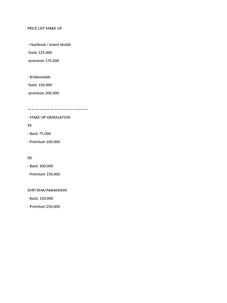Price List Make Up | PDF