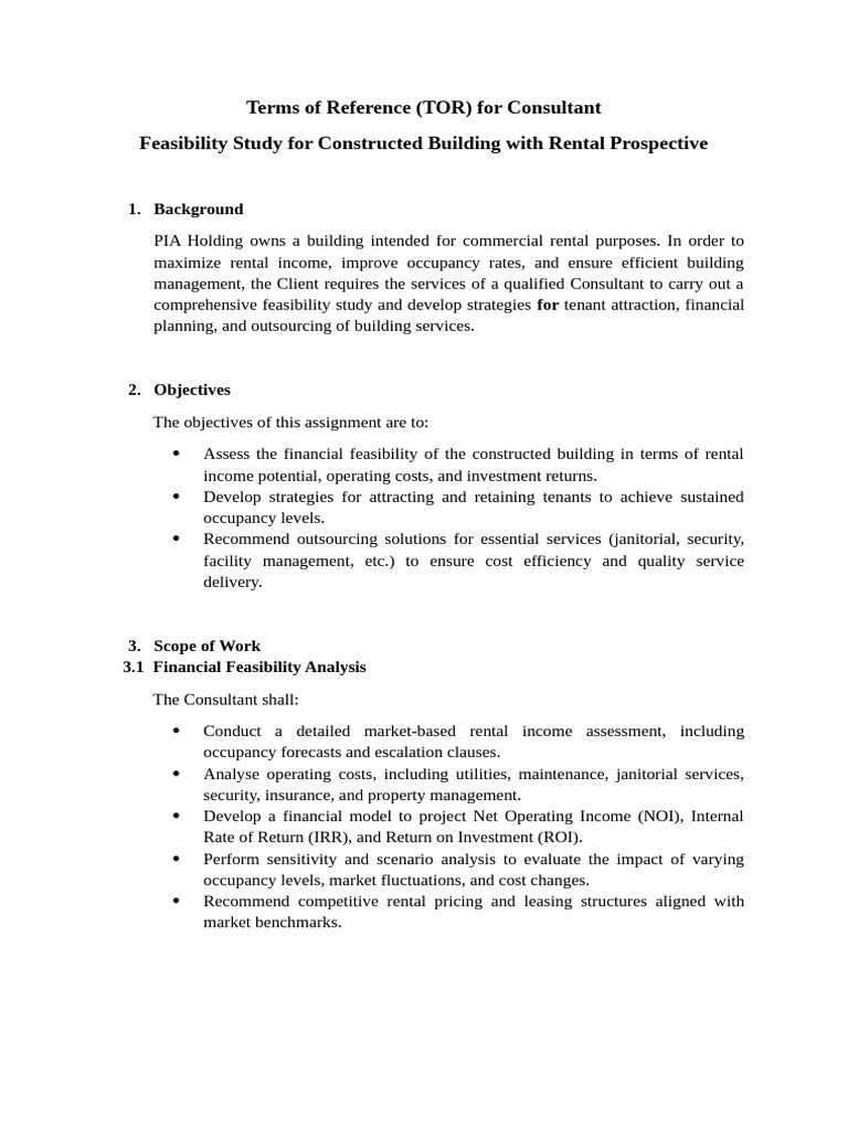Terms of Reference (Rental) | PDF | Outsourcing | Feasibility Study