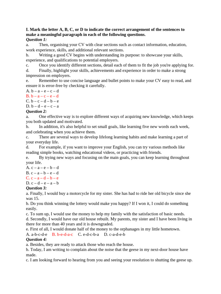 Sentence Arrangement and Comprehension Exercises | PDF | Cost Of Living ...
