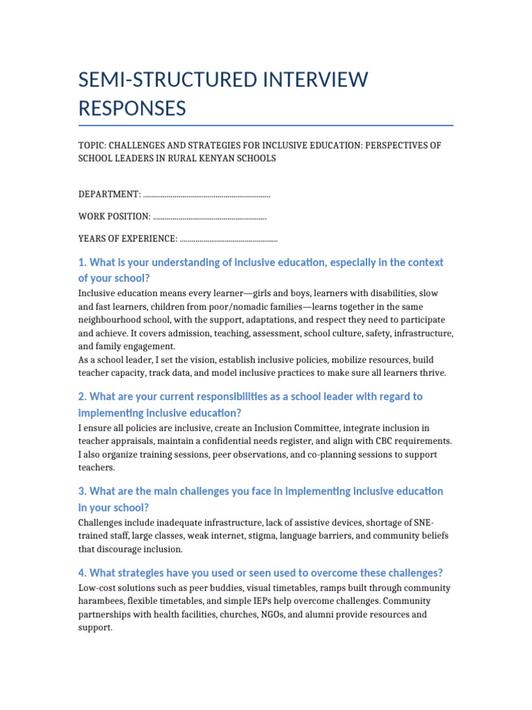 Inclusive Education Interview Responses | PDF | Inclusion (Education ...