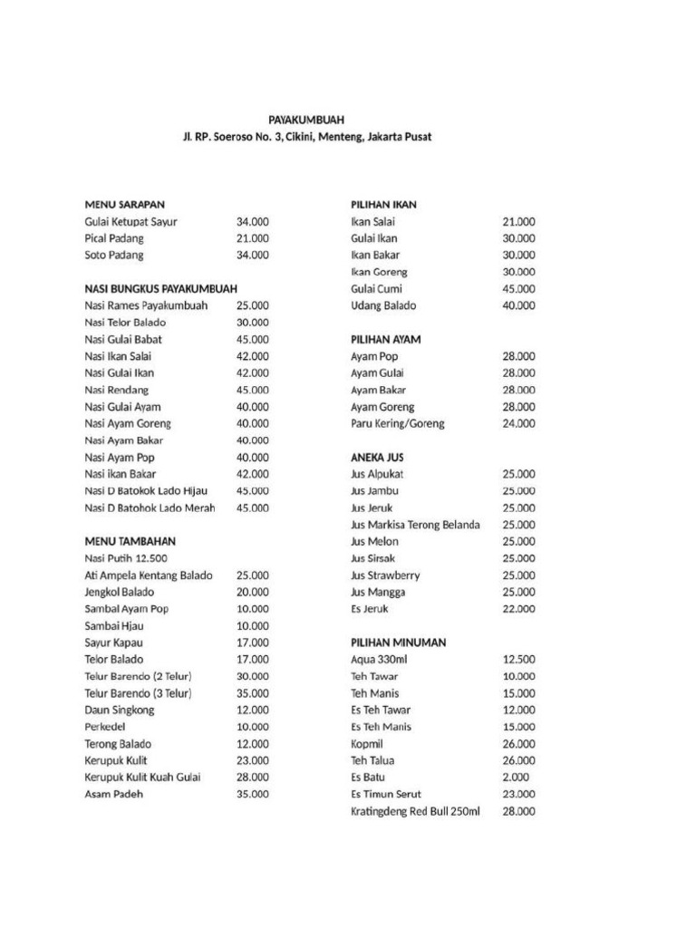 MEnu Payakumbuah | PDF