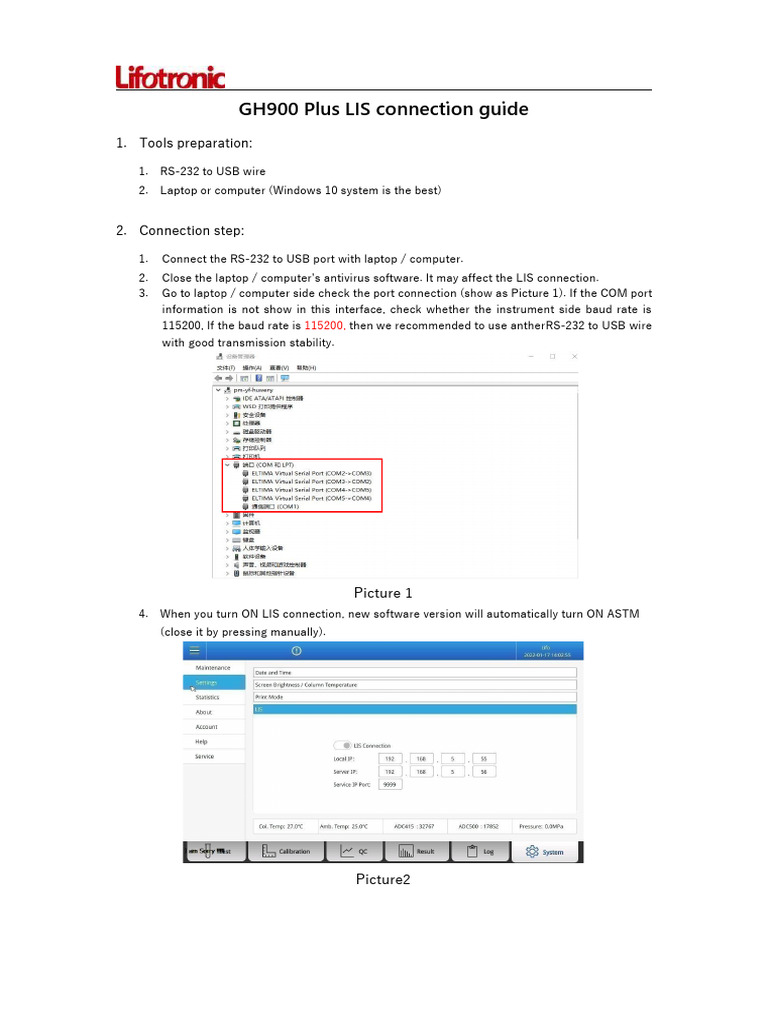 GH900 Plus LIS Connection SOP | PDF