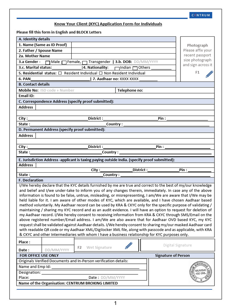 1.3-KRA Form For Individual (Nov'22) | PDF | Applications Of Cryptography | Access Control