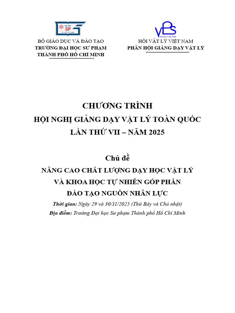 1711 - (Chuong Trinh) - Hoi Nghi Giang Day Vat Ly 2025 (DHSP TPHCM) | PDF