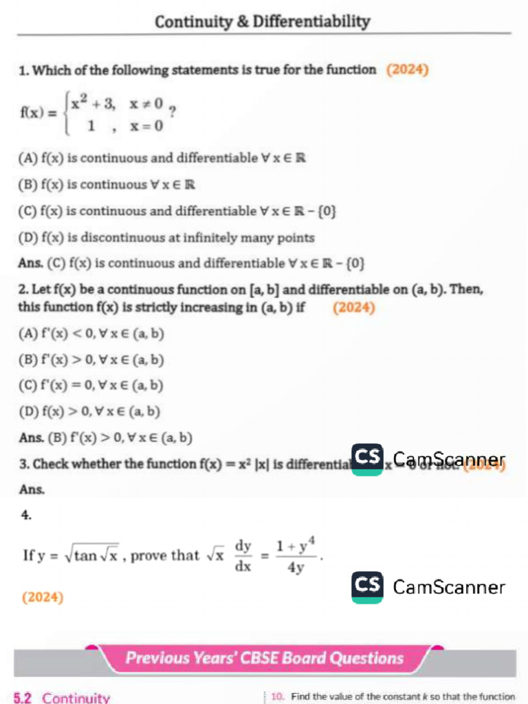 Continuity and Differentiability | PDF