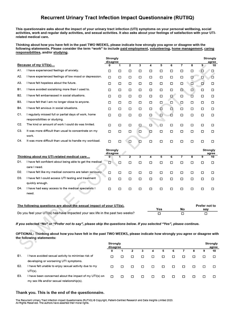 Recurrent UTI Impact Questionnaire | PDF | Urinary Tract Infection ...
