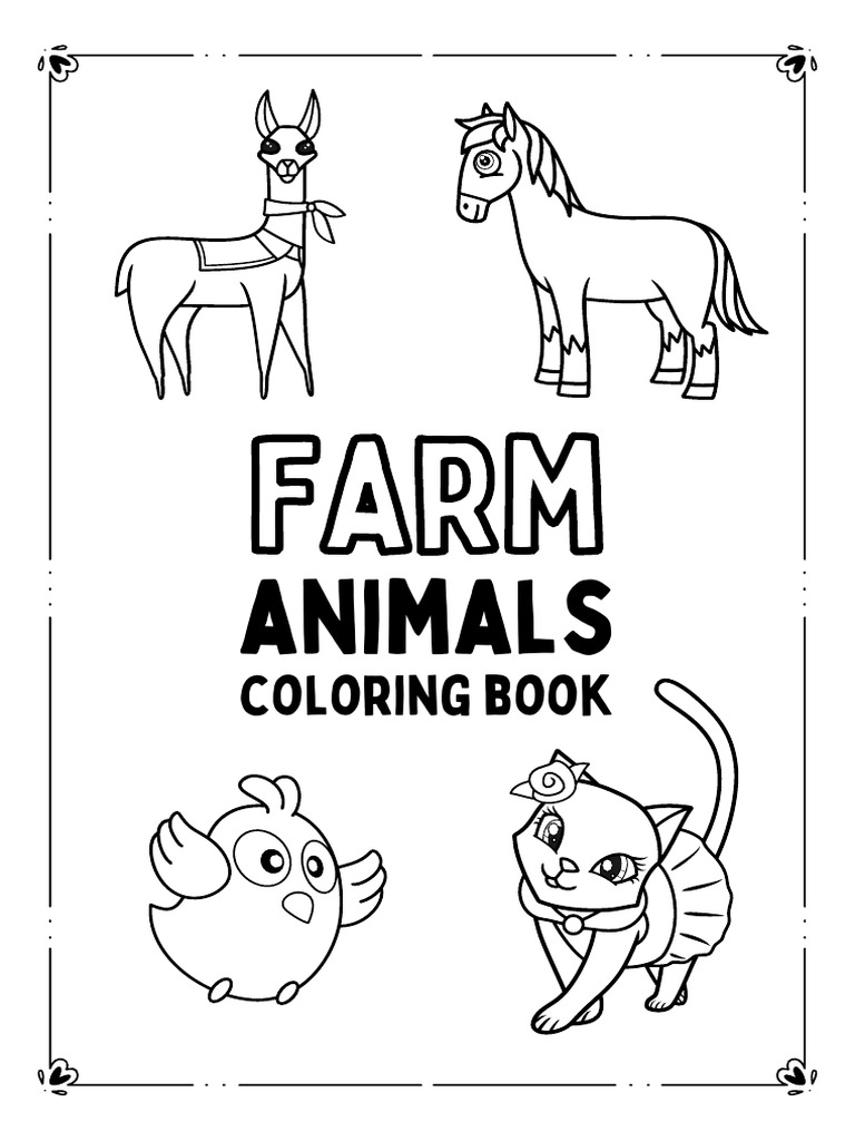 Black White Clean Farm Animals Coloring Worksheet Set | PDF