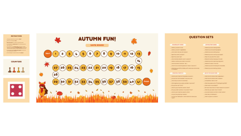 Autumn Game Board in Warm Colors Cartoon Style | PDF | Autumn | Pumpkin