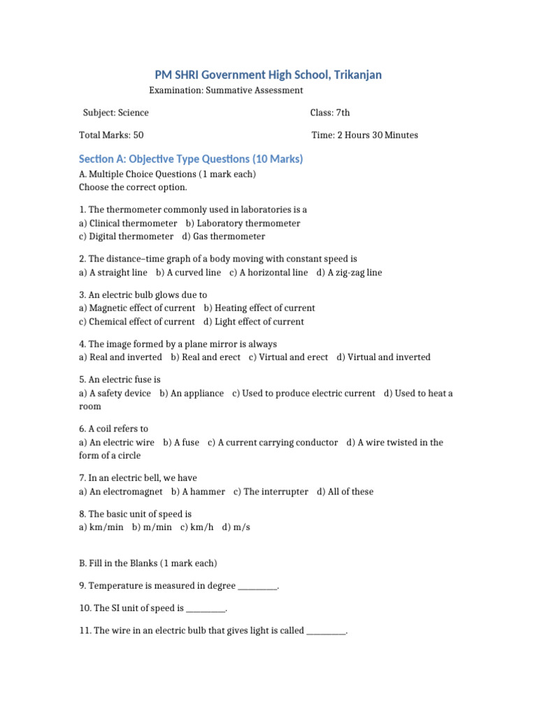 7th Grade Science Summative Assessment | PDF | Thermometer ...