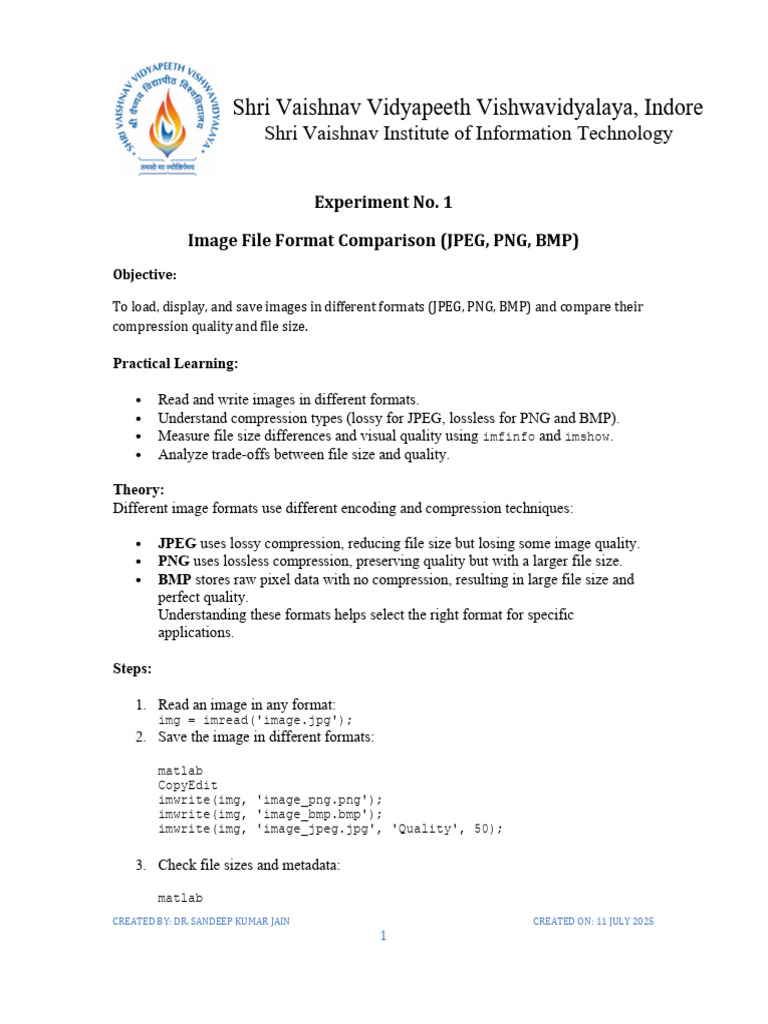 Image Format Comparison and Processing Techniques | PDF | Data ...