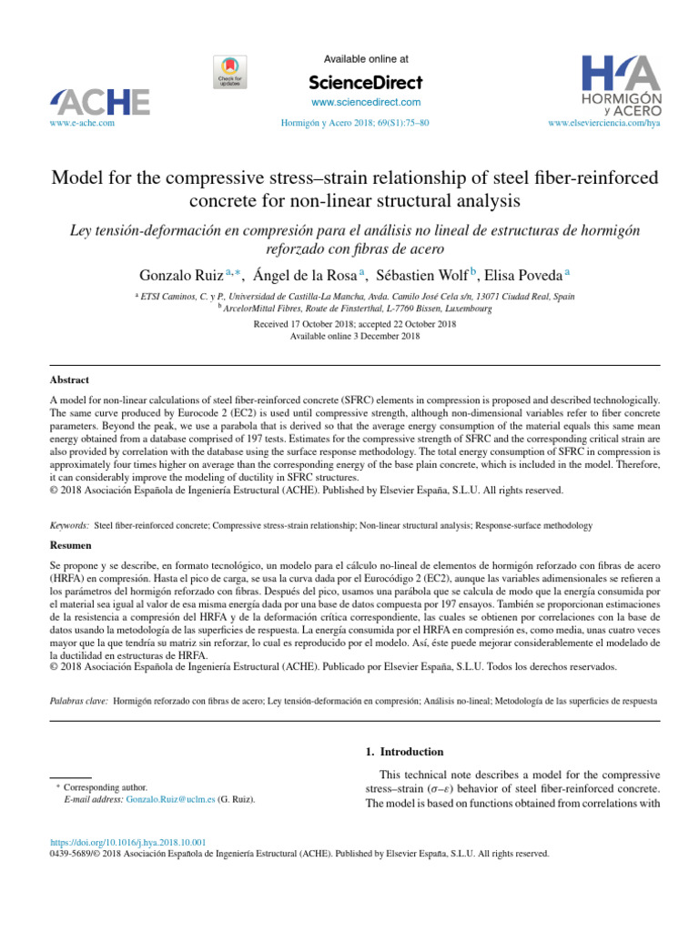 Model for the Compressive Stress–Strain Relationship of Steel Fiber-reinforced Concrete for Non ...