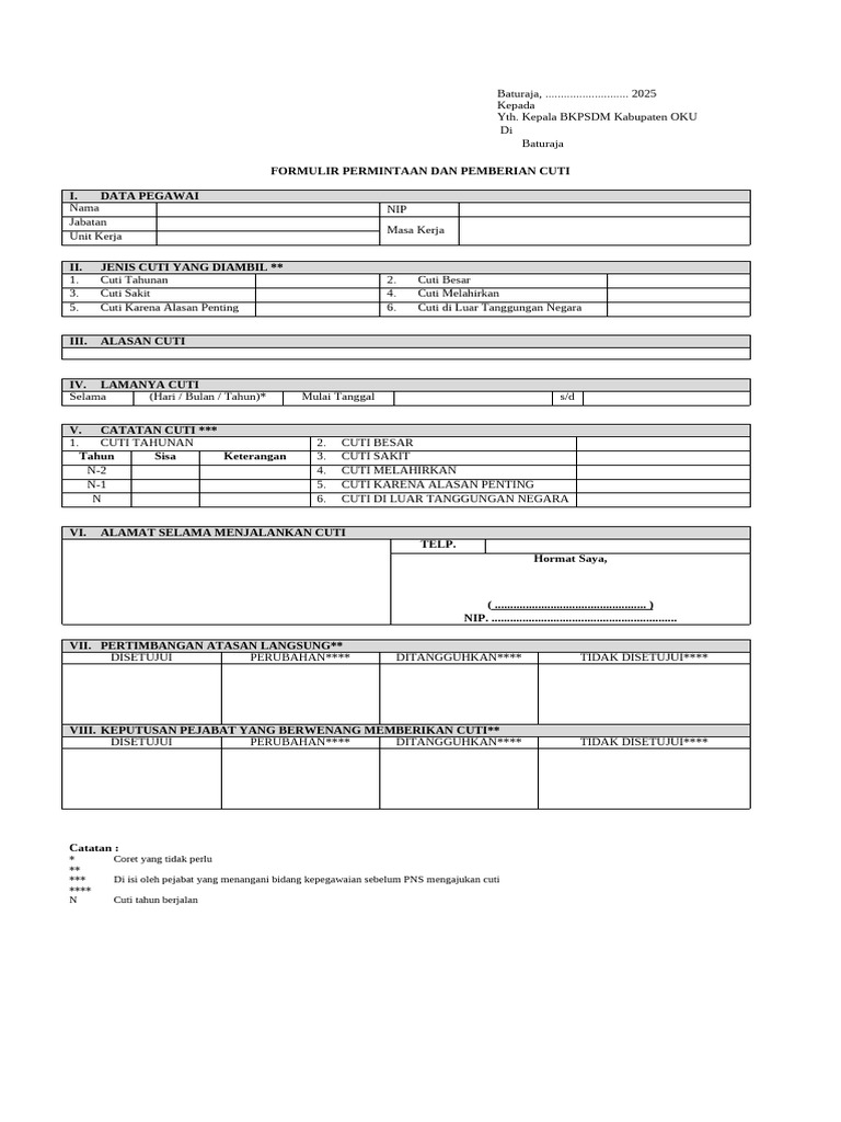 Formulir Permintaan Cuti PNS OKU | PDF