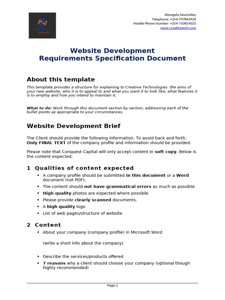 Website Requirements Specifications Document | PDF | Websites | World ...
