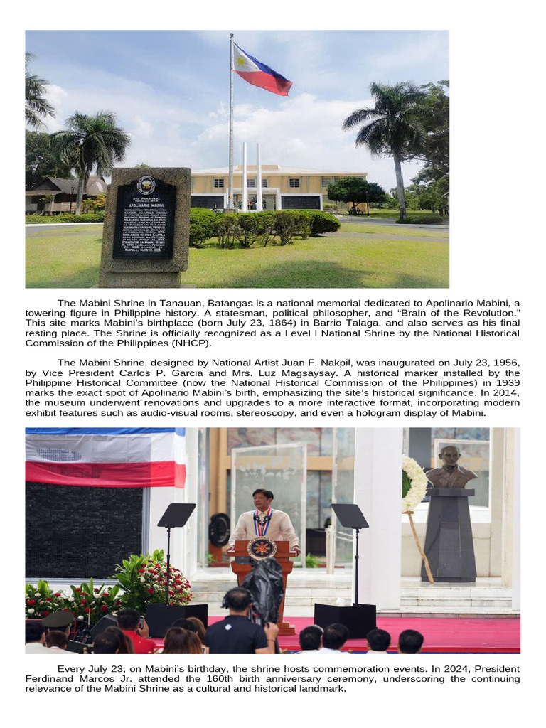 Mabini Shrine: A Historical Landmark | PDF | Philippines