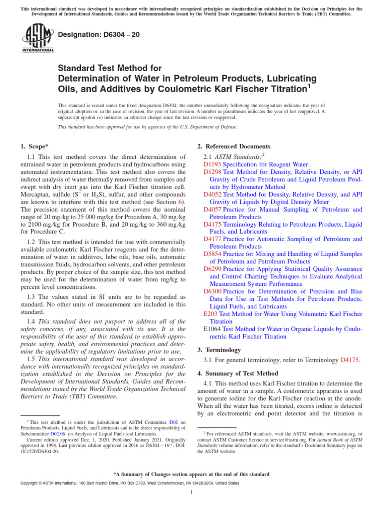 ASTM D6304-20 | PDF | Titration | Chemistry