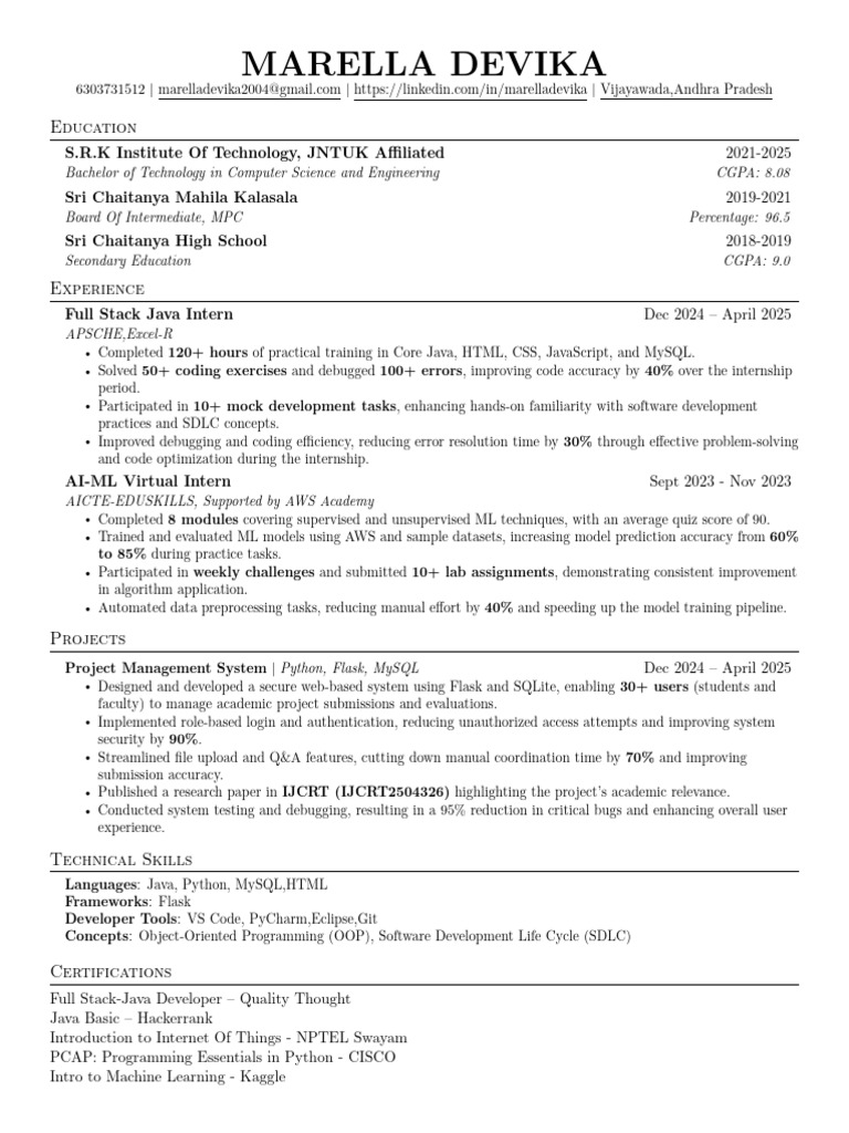 Devika Resume | PDF | Software Development | Computer Programming