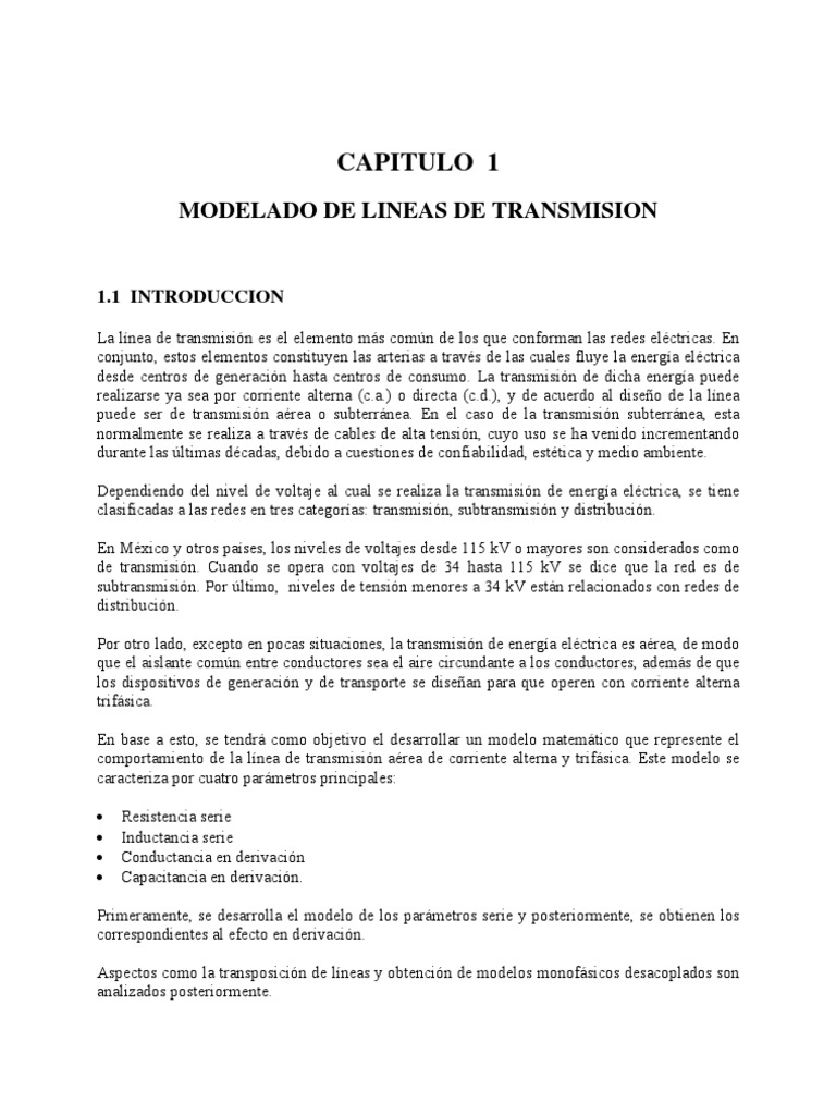 Capitulo 1 - Modelado de Lineas de Transmision - 2011 | PDF | Línea de transmisión | Corriente ...