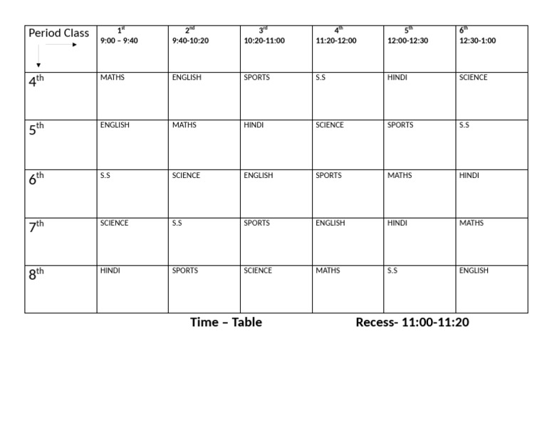 School Period Class Schedule | PDF