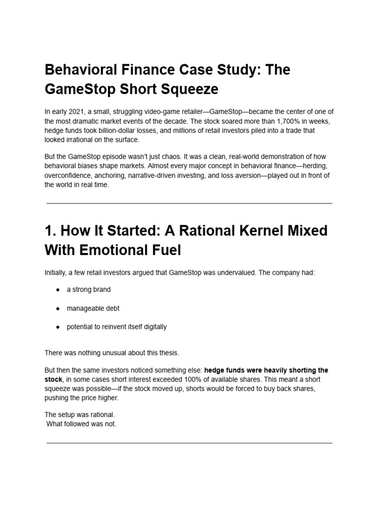 Behavioral Finance Case Study - The GameStop Short Squeeze | PDF ...