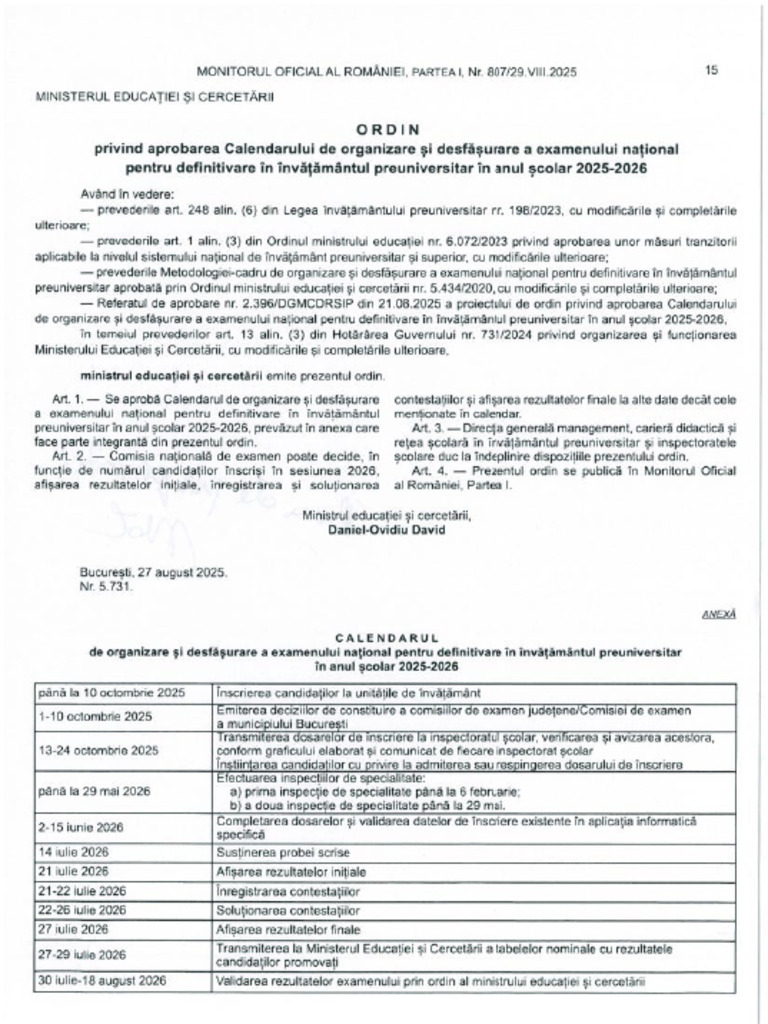 Ordin 5731 Calendar Definitivat | PDF