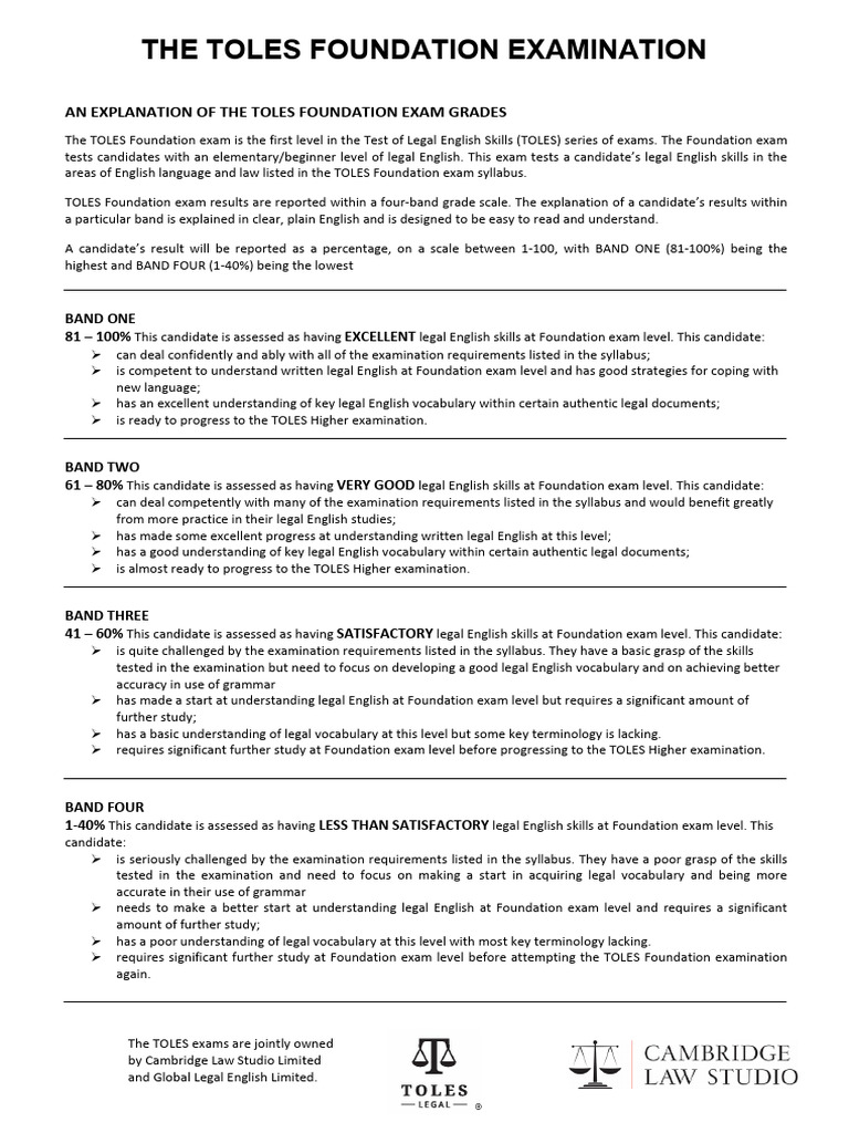 TOLES Foundation Exam Grade Breakdown | PDF | English Language | Learning