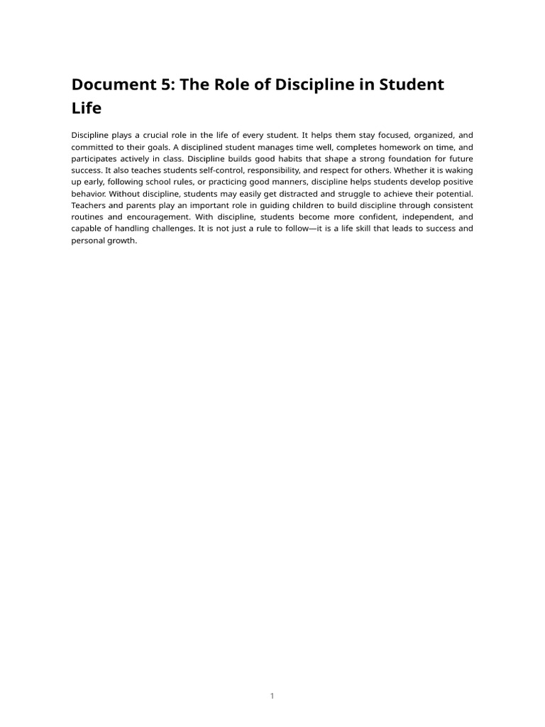 Importance of Discipline in Student Life | PDF