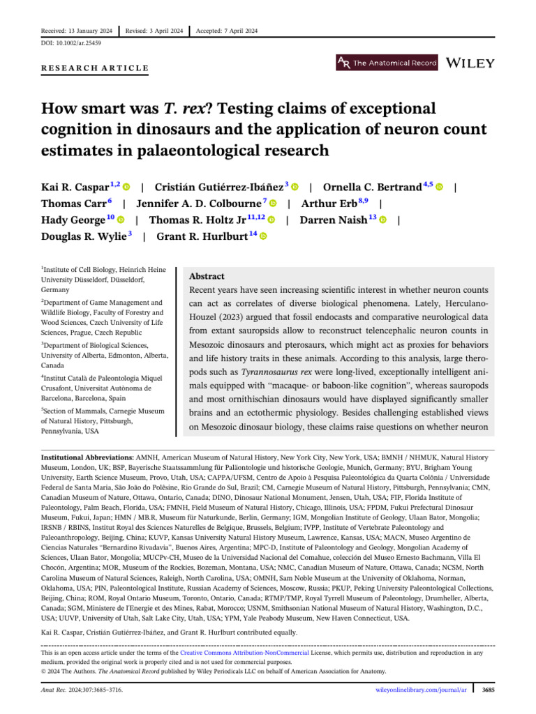 How Smart Was T Rex Testing Claims of Exceptional | PDF | Brain ...
