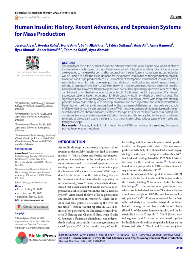 Human Insulin - History, Recent Advances, and Expression Systems For ...