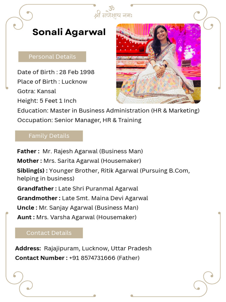 Sonali Agarwal - Bio Data | PDF