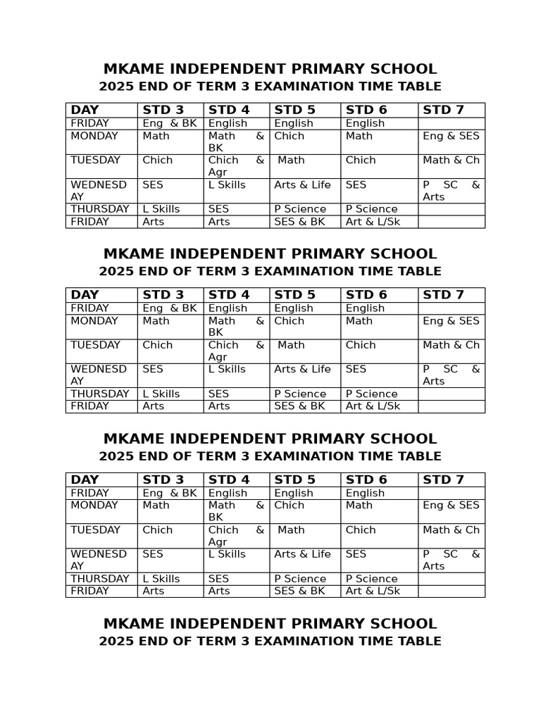 2025 Time Table | PDF