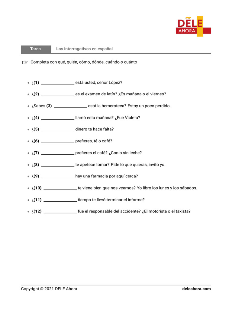 Los Interrogativos en Espanol | PDF