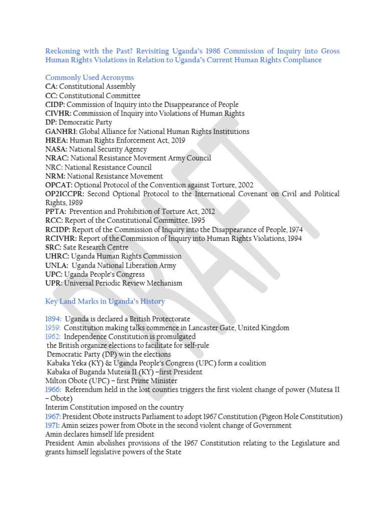 Uganda's 1986 Human Rights Inquiry Analysis | PDF | Bail | Justice
