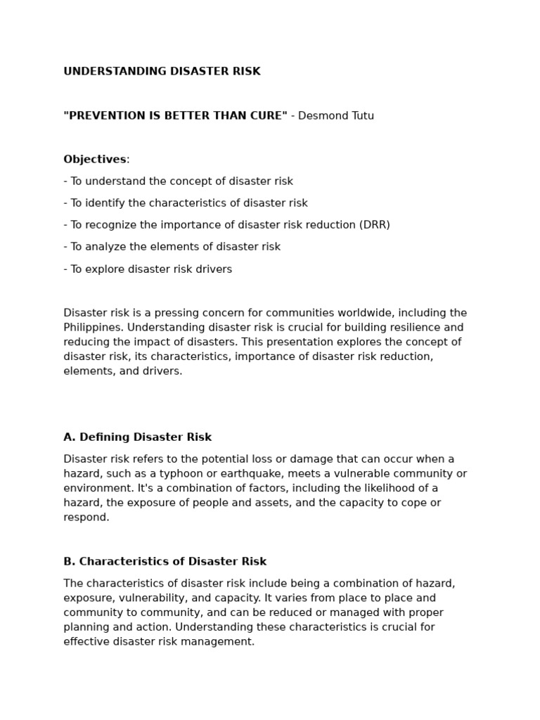 Understanding Disaster Risk Management | PDF | Disaster Risk Reduction ...